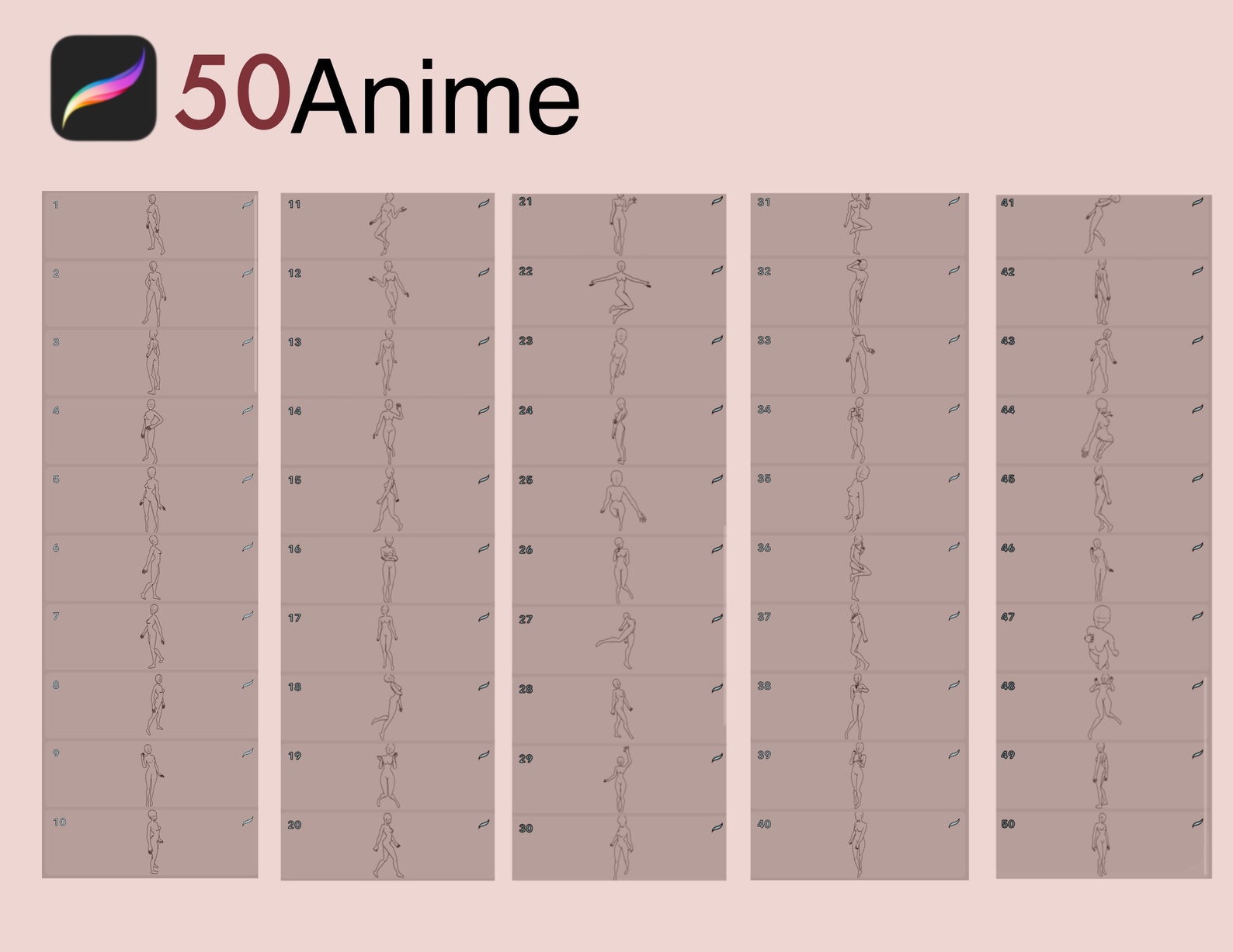 50 Anime Body Poses Stamps for Procreate , Cartoon Poses , Manga Stamp ...