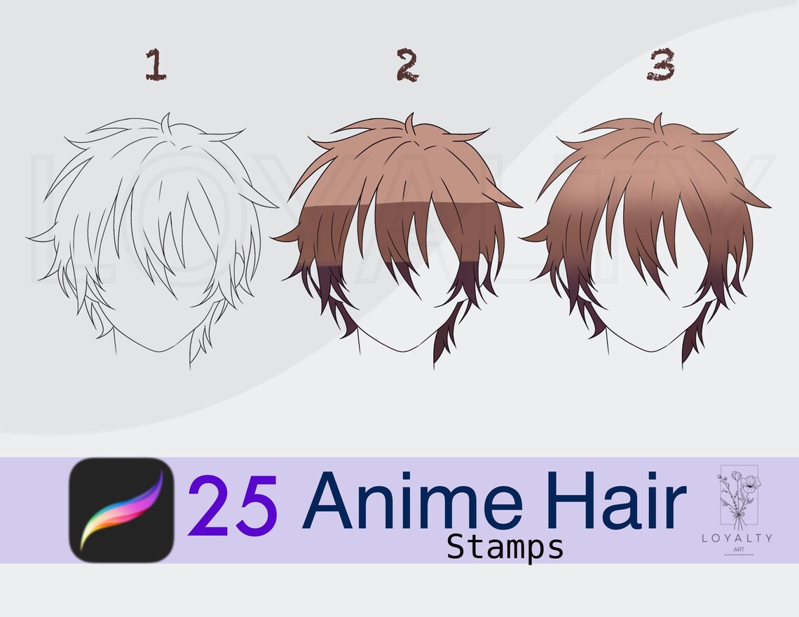 25 Anime Hair Stamp Male & Female Manga Stamp Brush Chibi - Etsy