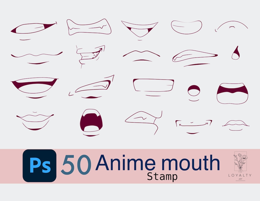 50 Anime Mouth & Lips Stamps for Photoshop , Cartoon Lips , Manga Stamp ...
