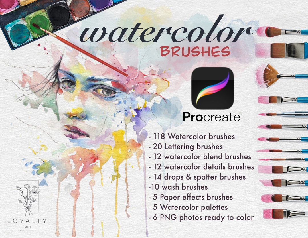 118 Procreate Watercolor Kit Brushes, Watercolor Texture, Watercolour ...