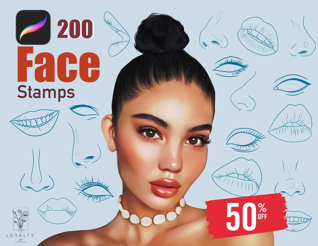 200 Procreate Face Stamps Bundle 5 in 1 , Portrait Brushes, Head Stamps ...