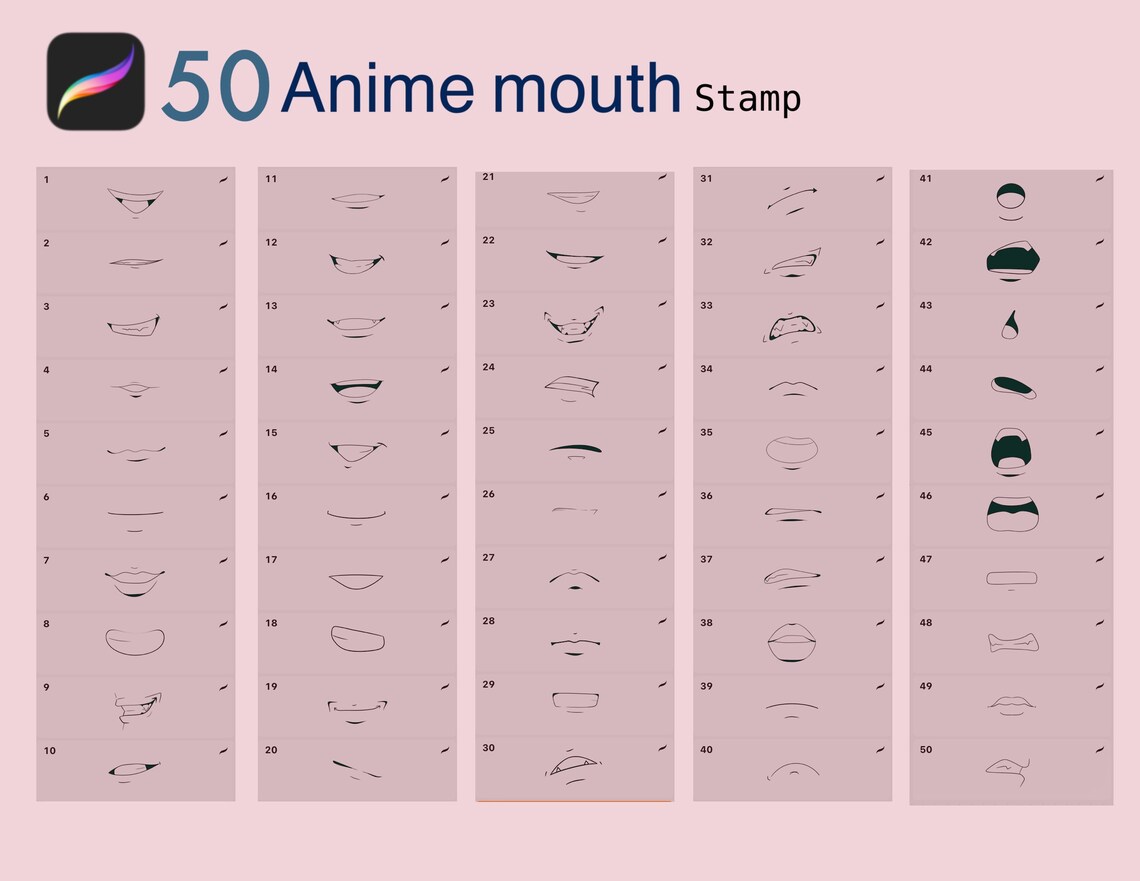 50 Anime Mouth & Lips Stamps for Procreate Cartoon Lips - Etsy