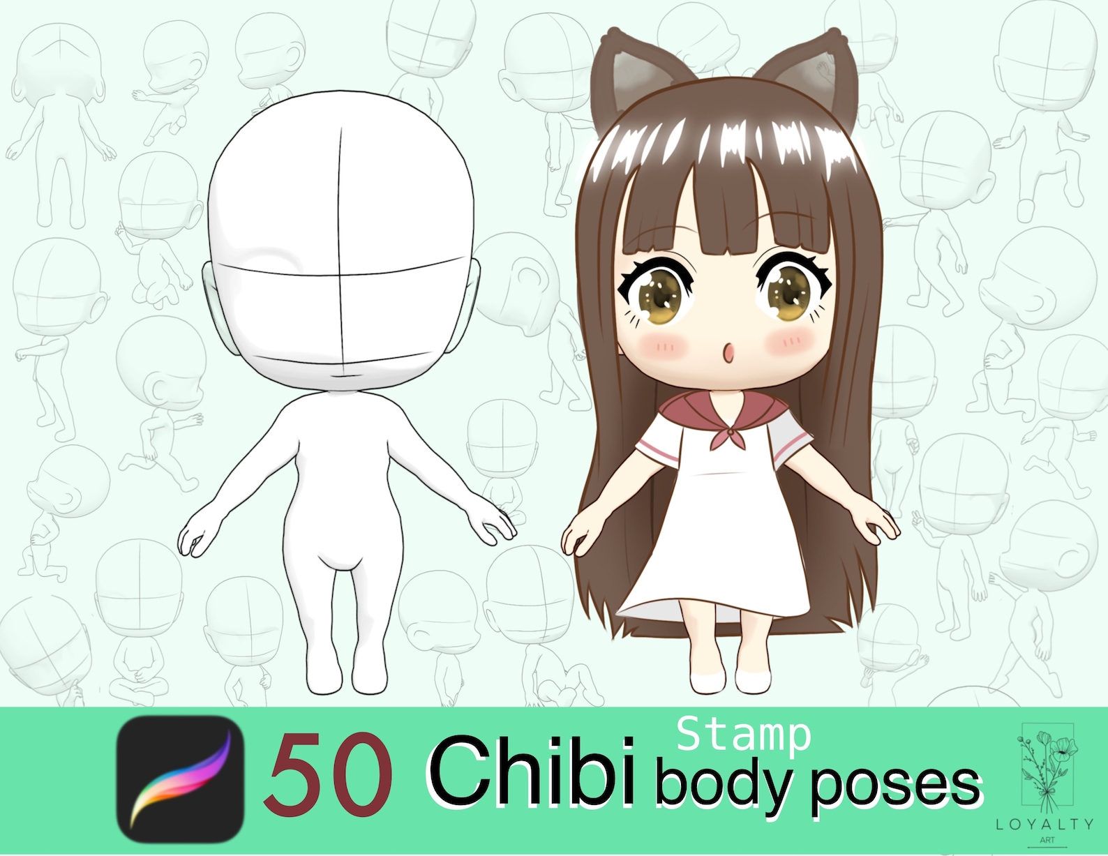 50 Chibi Figures Stamps Brushes for Procreate Guide Brushes - Etsy