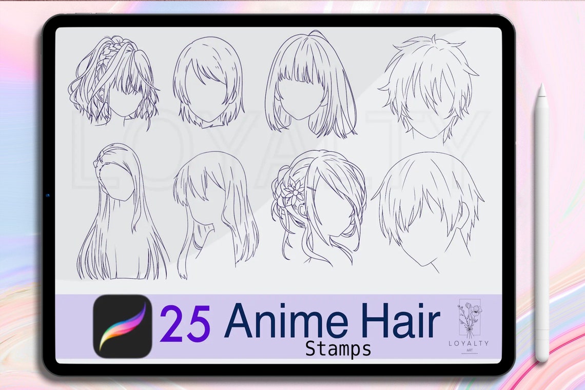 25 Anime Hair Stamp Male & Female Manga Stamp Brush Chibi - Etsy