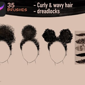 35 Procreate Curls and Waves Hair Brushes, Curly , Hair Brush Set ...