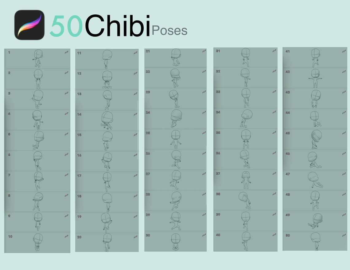 50 Chibi Figures Stamps Brushes for Procreate Guide Brushes - Etsy