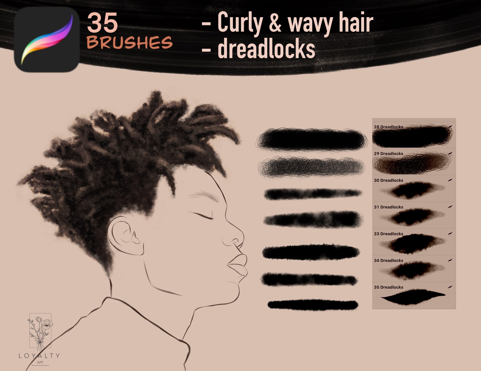 35 Procreate Curls and Waves Hair Brushes Curly Hair Brush | Etsy