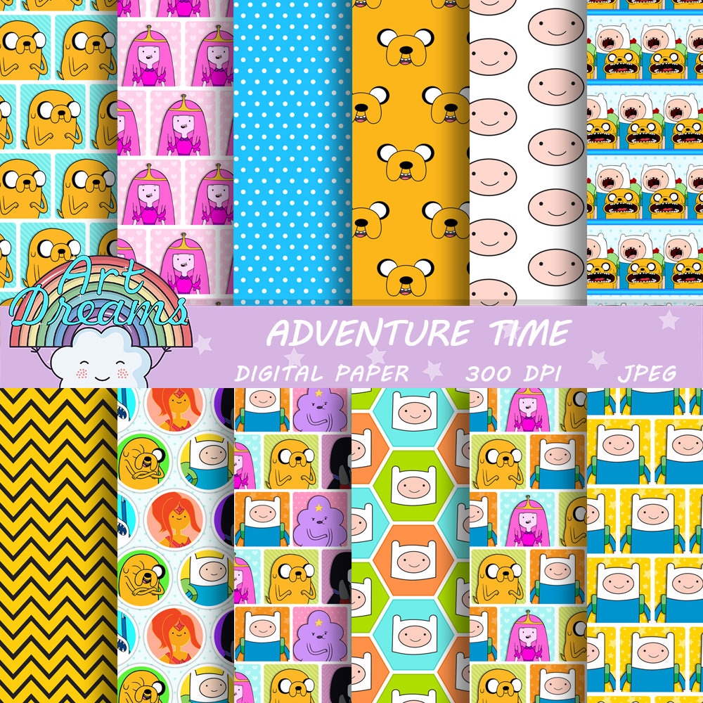 Adventure Time Digital Paper Printable Scrapbooking | Etsy