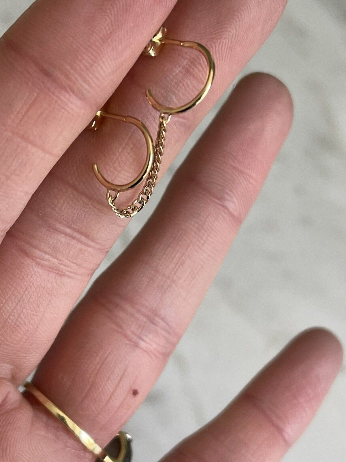 14k Gold Extra Small Curb Chain Double Huggie Hoop Earrings, Double ...