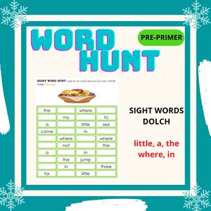 Word Hunt Sight Words Dolch Pre-primer Activity Worksheets - Etsy