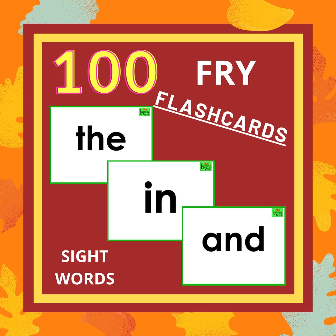 100 Sight Words Fry Flashcards, Homeschool Activity - Etsy