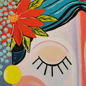 Original Ladies Face Semi Abstract Painting With Flowers & Jewellery ...
