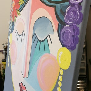 Original Ladies Face Semi Abstract Painting With Flowers & Jewellery ...