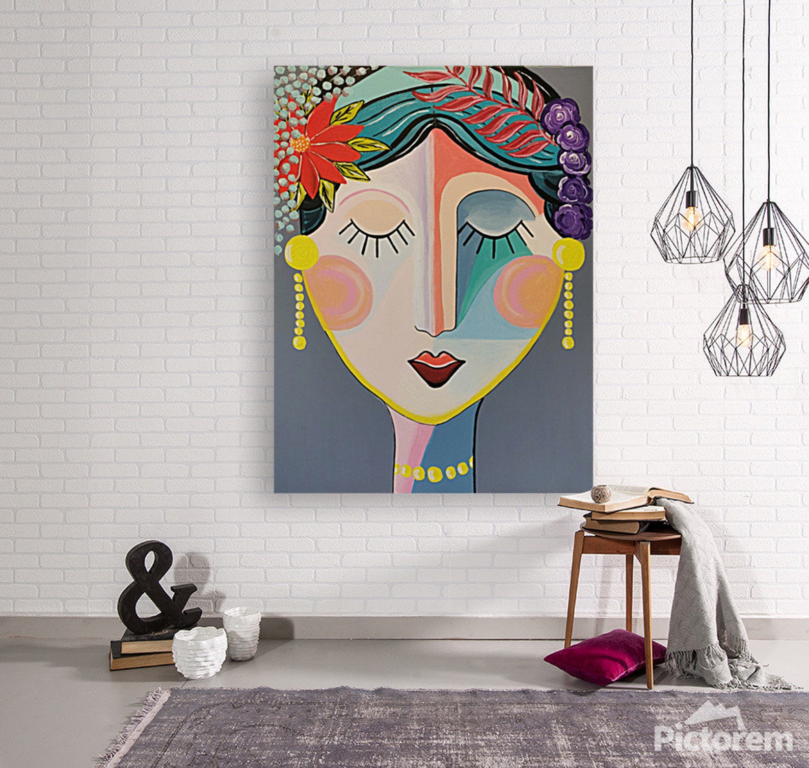 Original Ladies Face Semi Abstract Painting With Flowers & Jewellery ...