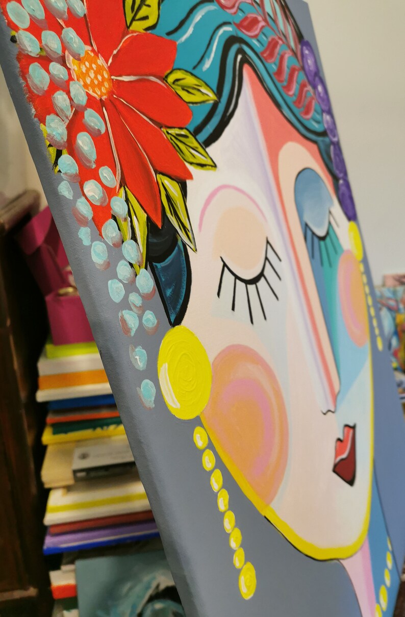 Original Ladies Face Semi Abstract Painting With Flowers & Jewellery ...