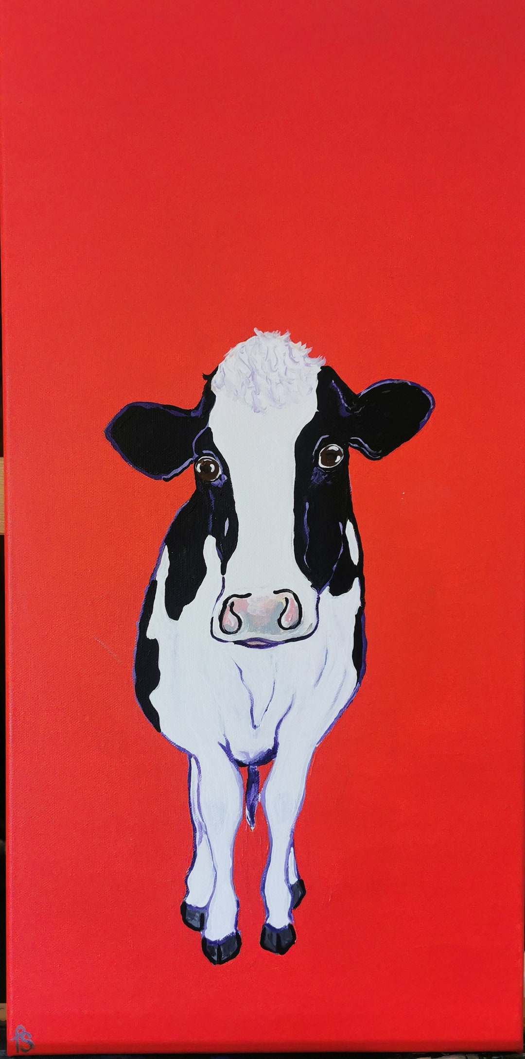 Cow Painting. Cow Art. Original Acrylic Painting of Ruby on Red ...