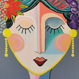 Original Ladies Face Semi Abstract Painting With Flowers & Jewellery ...