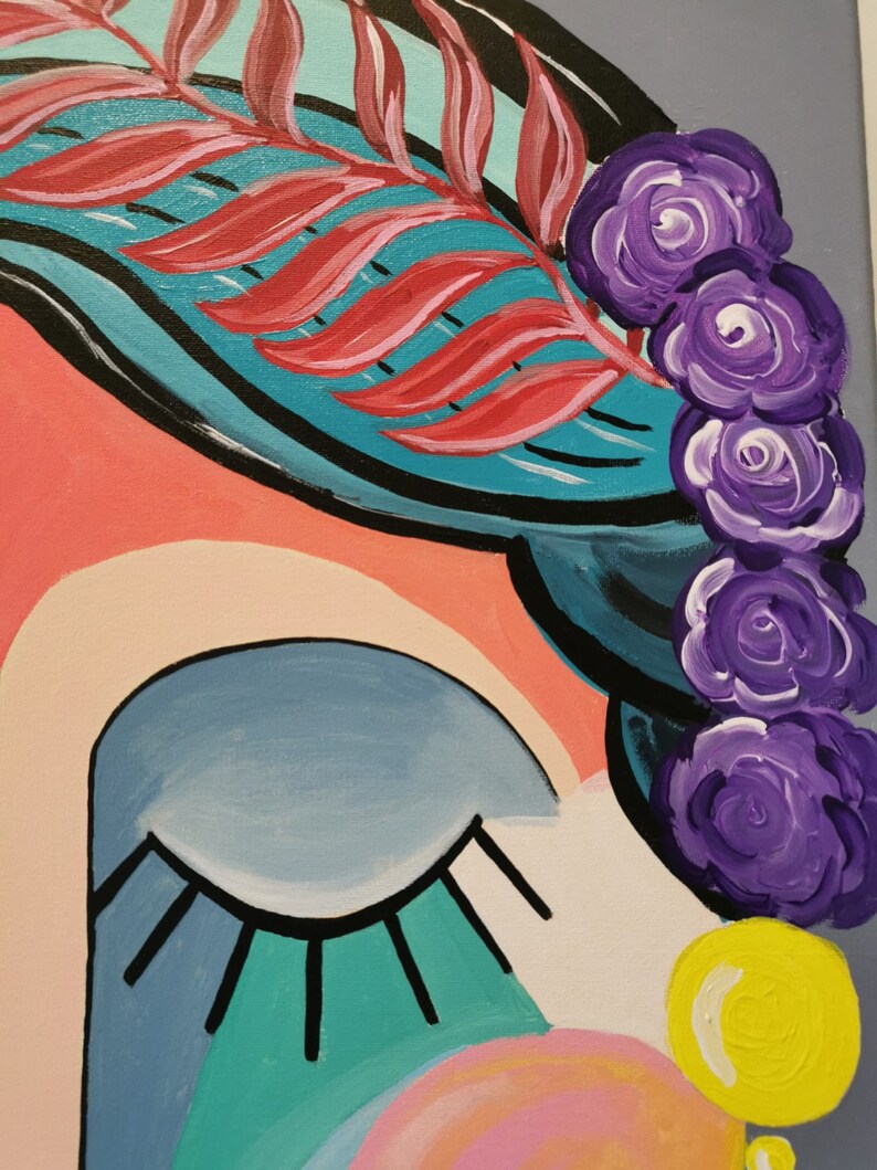 Original Ladies Face Semi Abstract Painting With Flowers & Jewellery ...