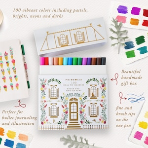 Primrosia 100 Dual Tip Watercolor Markers, Fine and Brush Tips Pens - Etsy