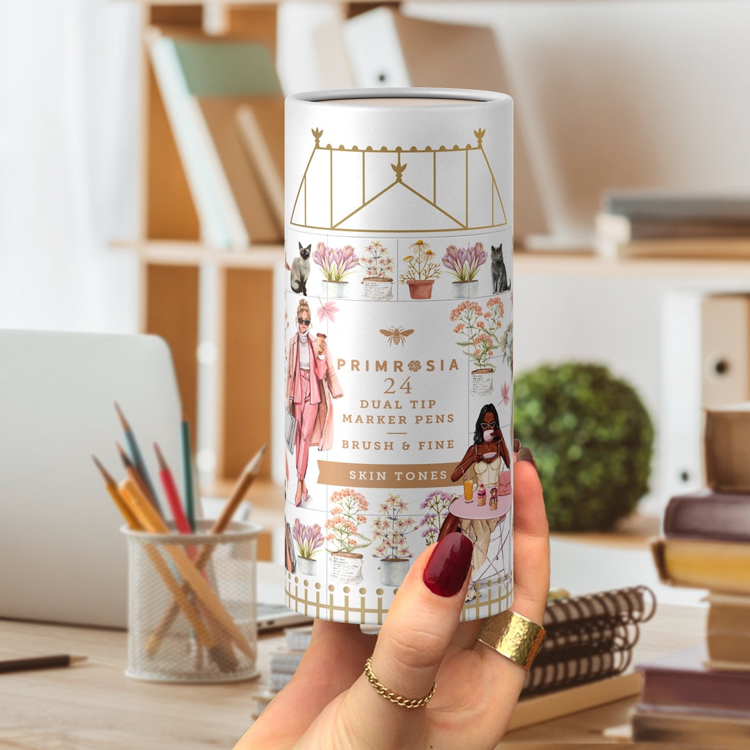 Primrosia 24 Skin Tones Dual Tip Watercolor Markers, Fine and Brush ...