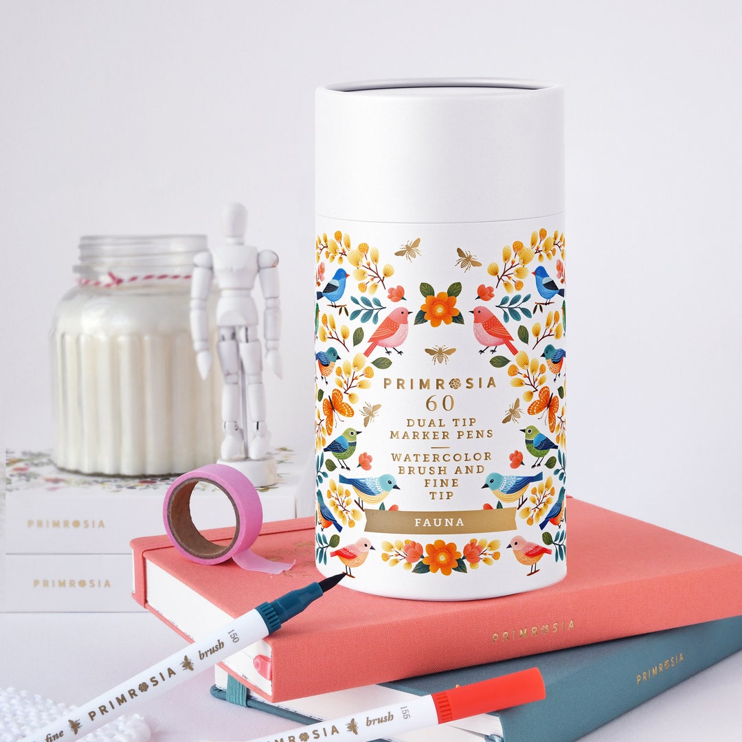 Primrosia Fauna 60 Dual Tip Watercolor Markers, Fine and Brush Tips ...