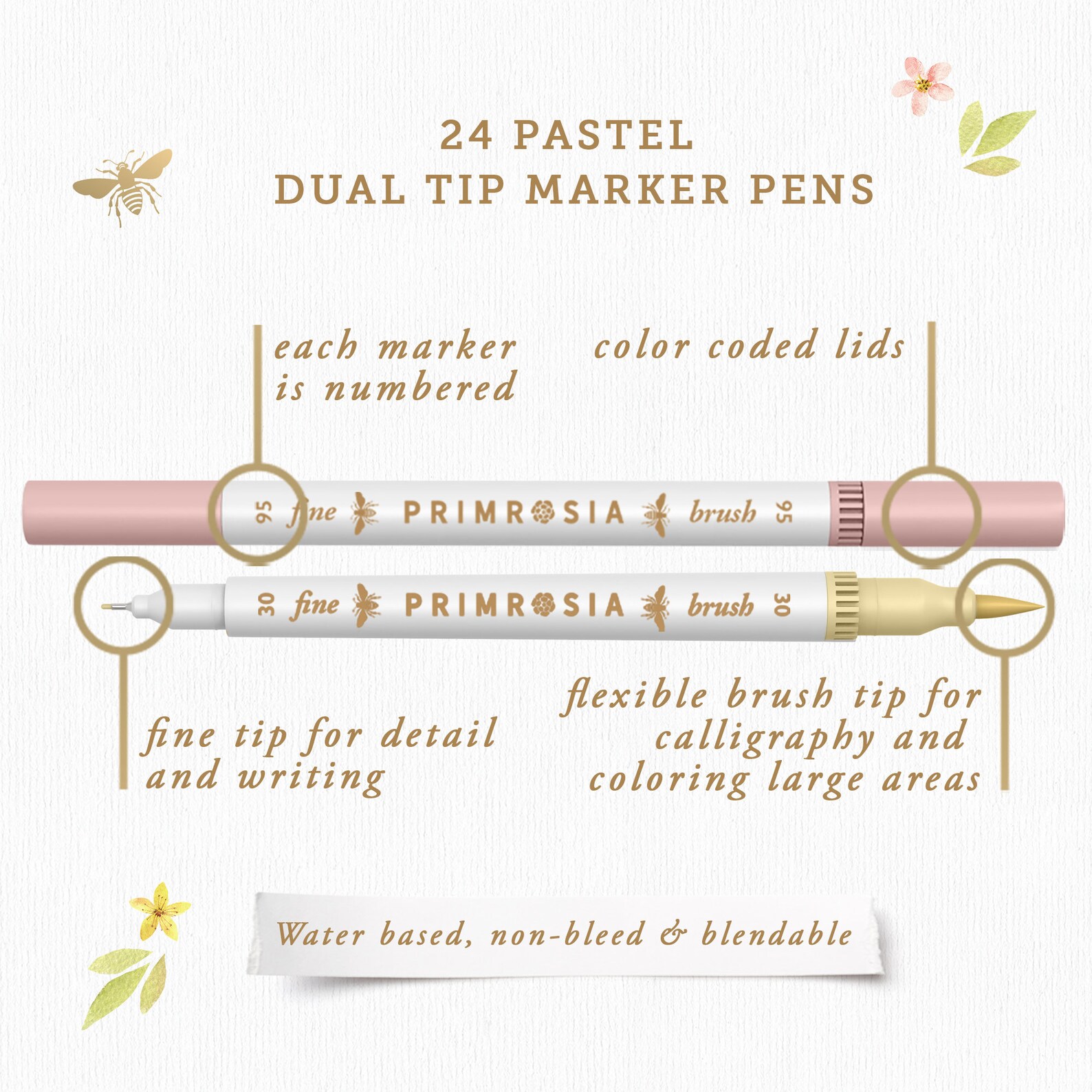 Primrosia 24 Pastel Dual Tip Watercolor Markers, Fine and Brush Tips ...