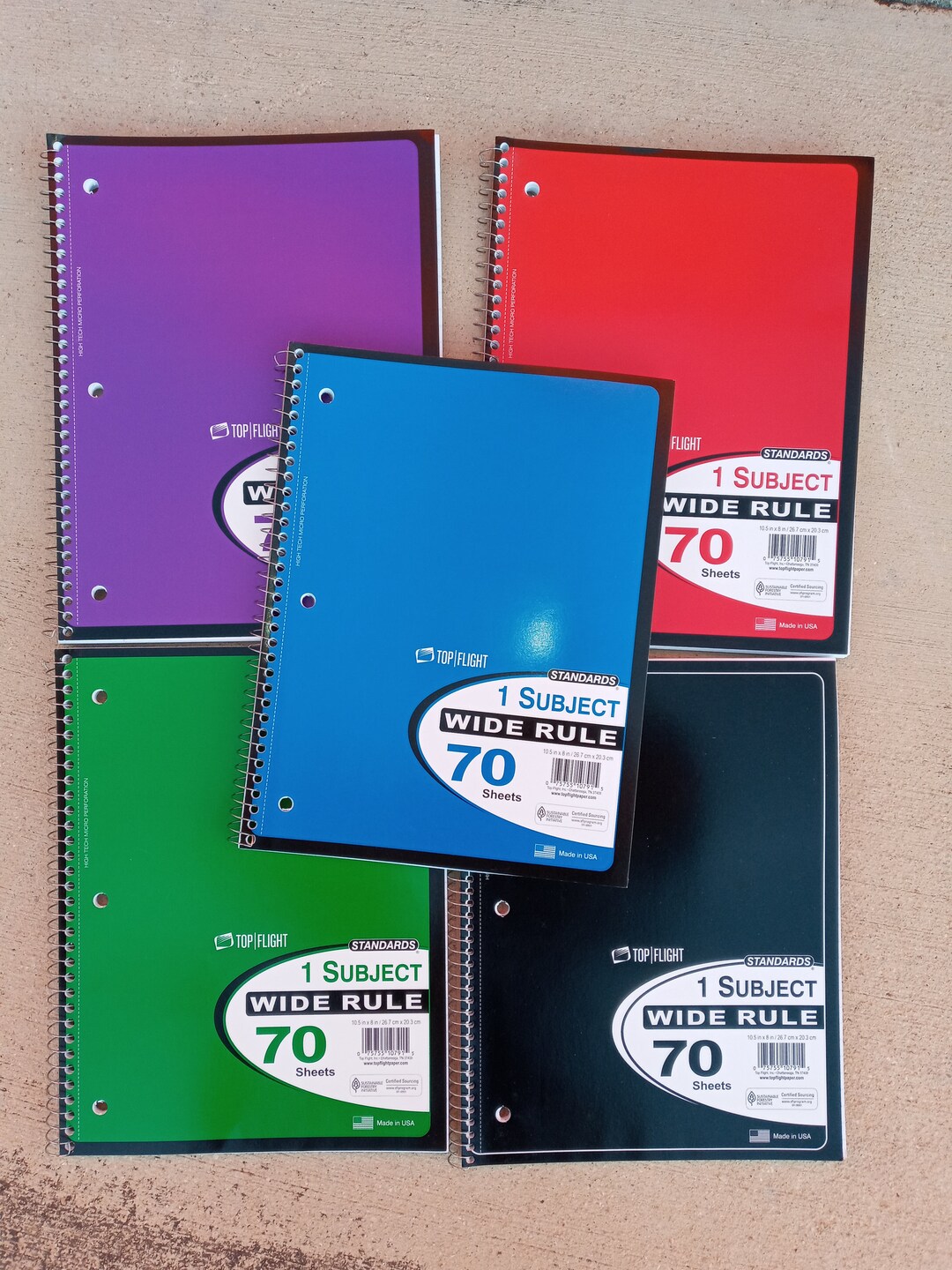 Top Flight Spiral Notebooks WIDE Rule 1-subject 8x10.5" 70 Sheets Cover ...