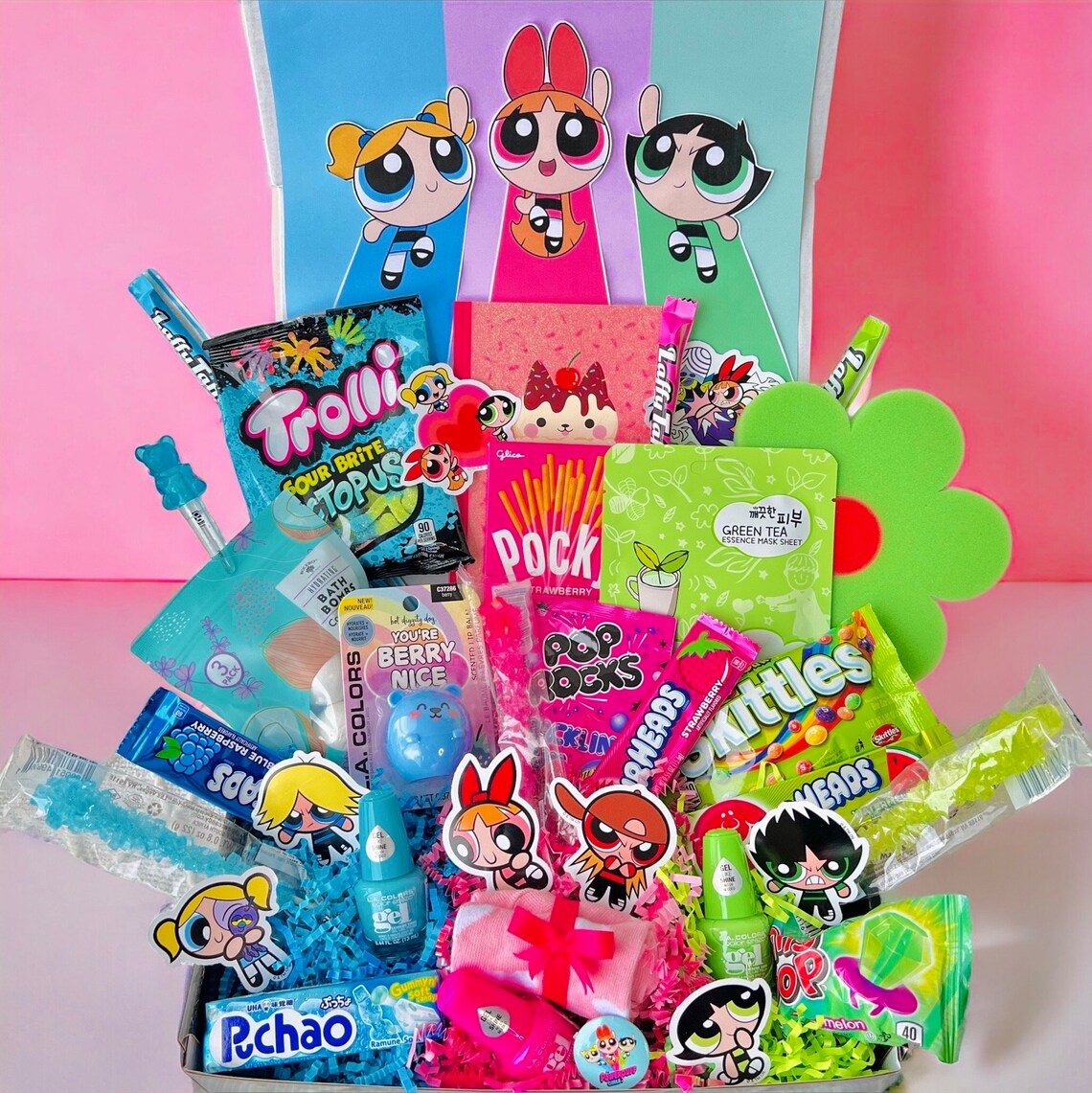 Power Puff Gift Basket, Power Girl Stickers, Birthday Gift,powerpuff ...
