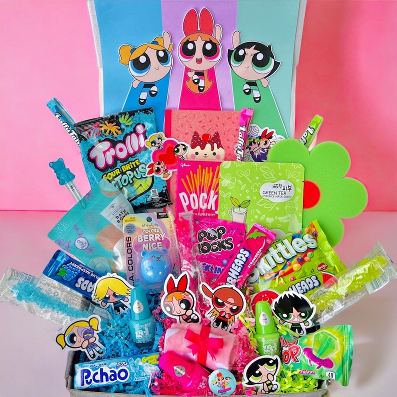 Power Puff Gift Basket, Power Girl Stickers, Birthday Gift,powerpuff ...
