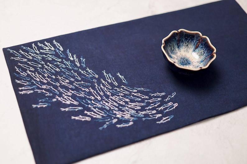 DIY Kit for Plant-dyed Sashiko Placemat Table Mat Wall Art Starter Kit ...