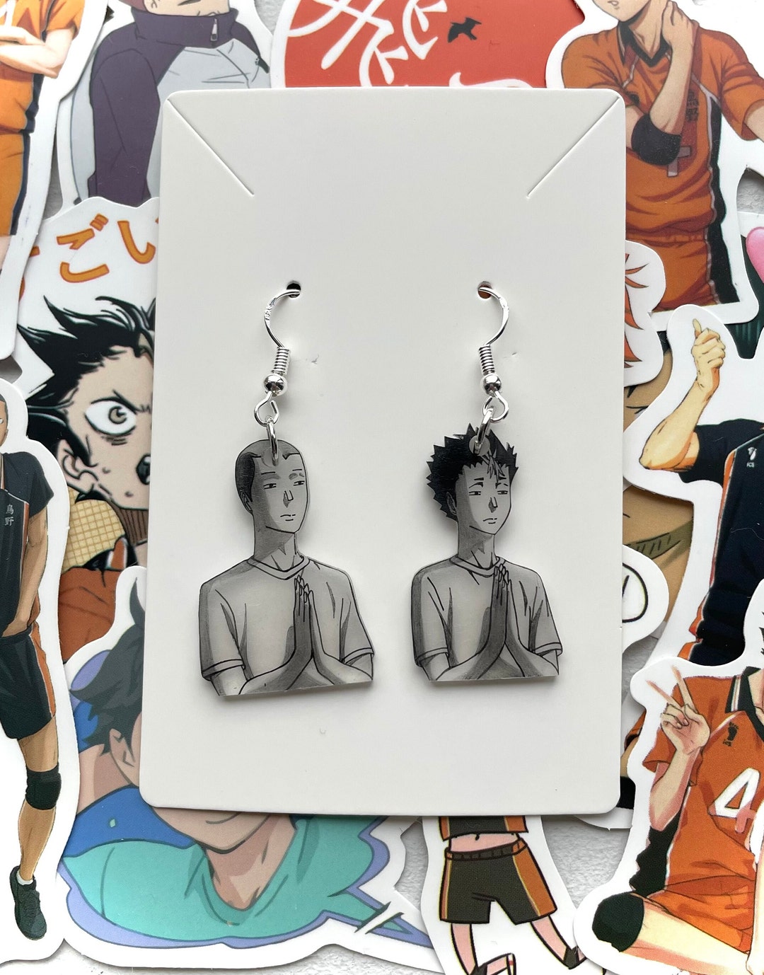 Haikyuu Earrings Nishinoya and Tanaka Praying Hang Down Earrings - Etsy