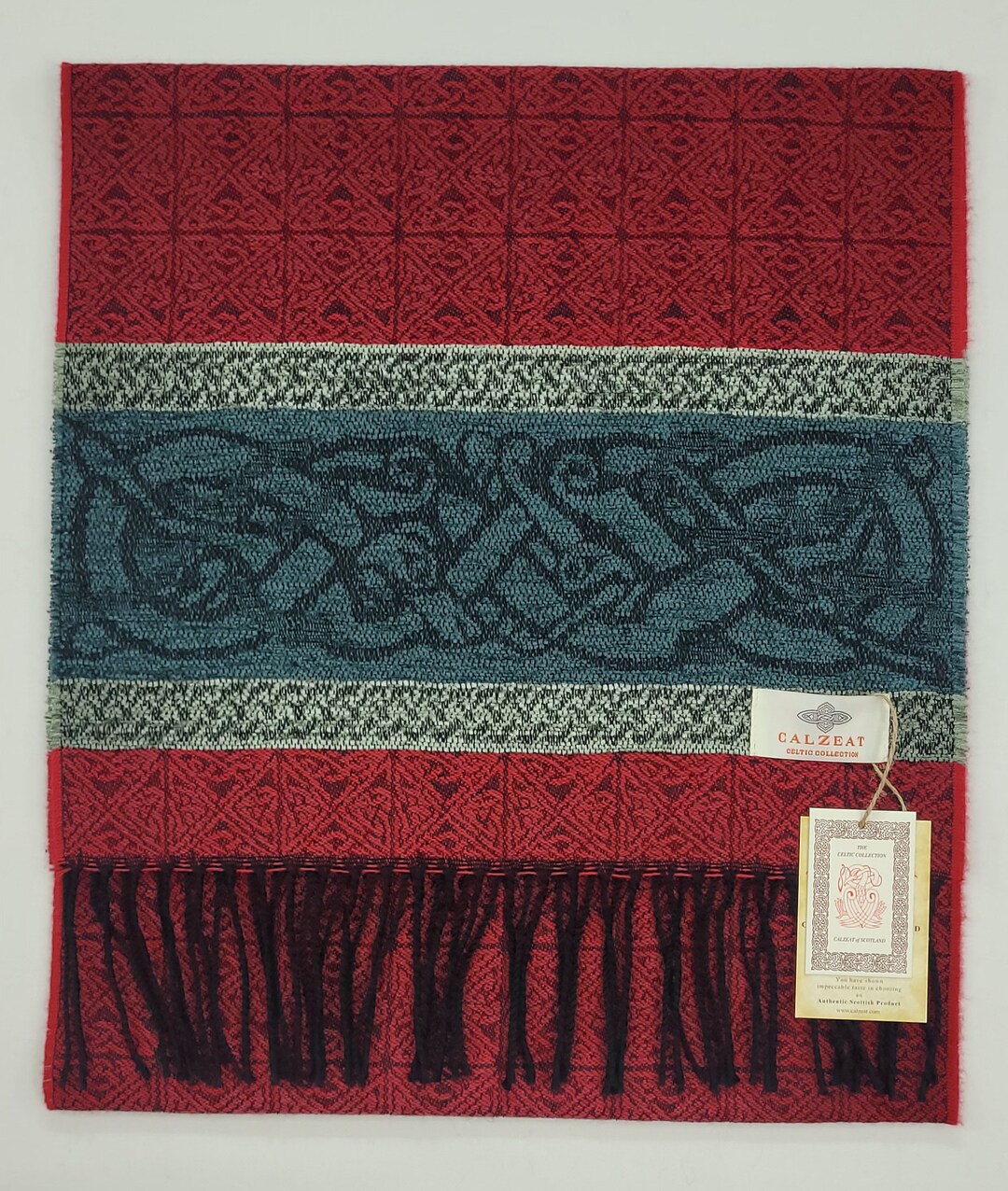 Calzeat Made in Scotland Jacquard Woven Celtic Dogs Romany Scarf/table ...