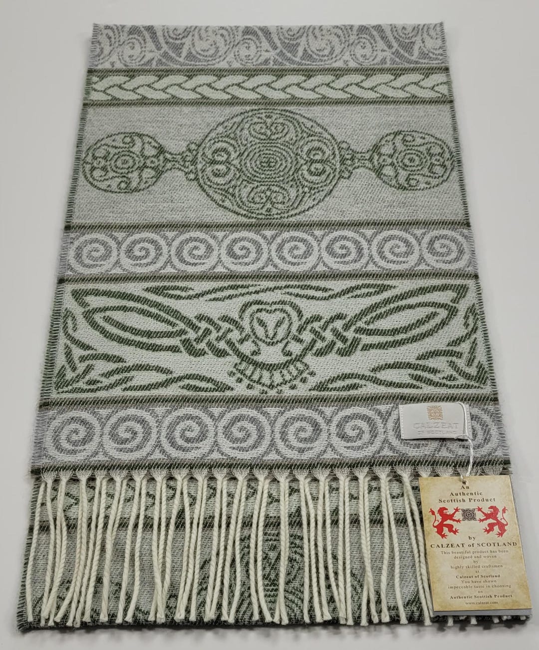 Calzeat Made in Scotland Jacquard Woven Celtic Owl Pine Scarf - Etsy