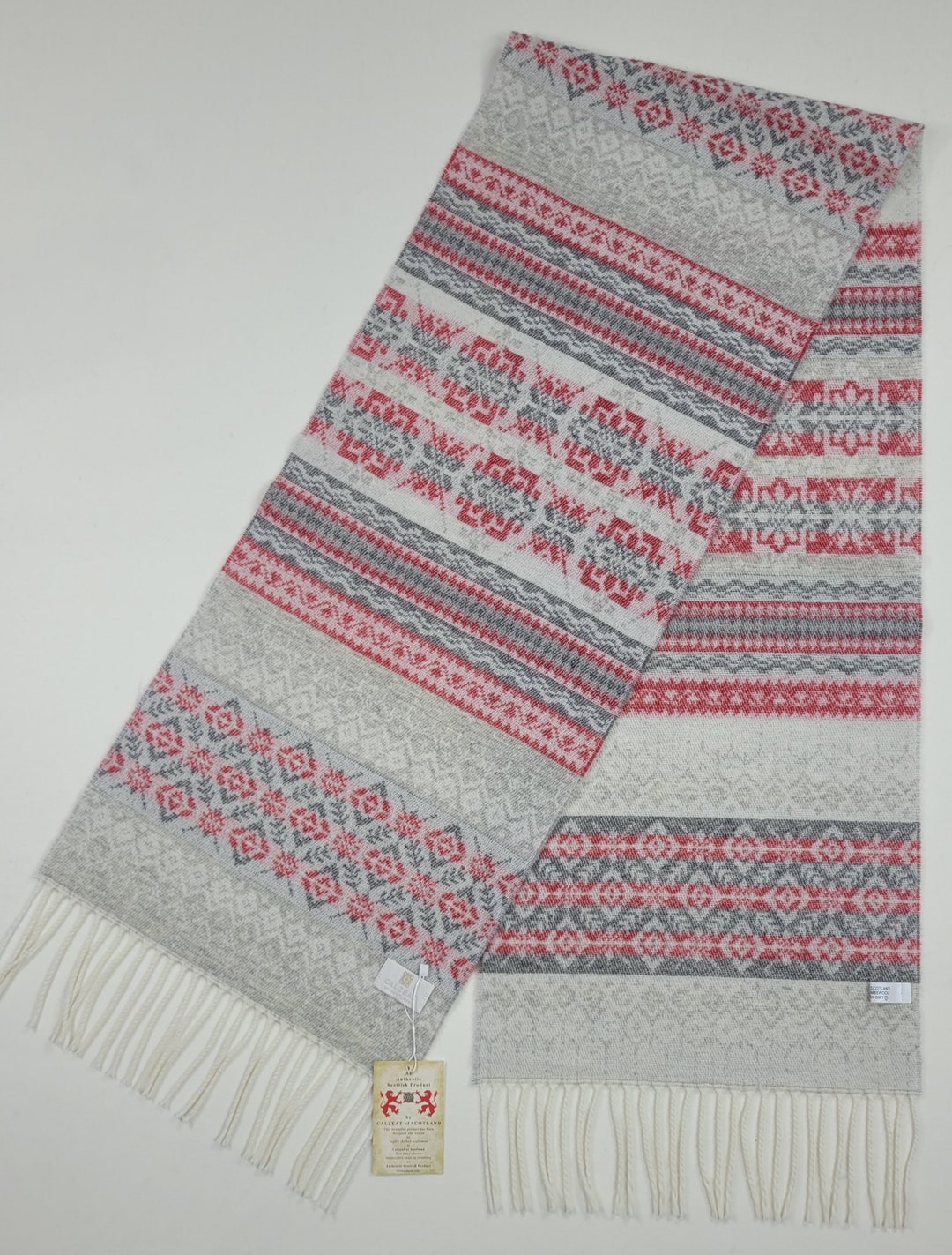 Calzeat Made in Scotland Jacquard Woven Spring Poppy Fairisle Scarf - Etsy