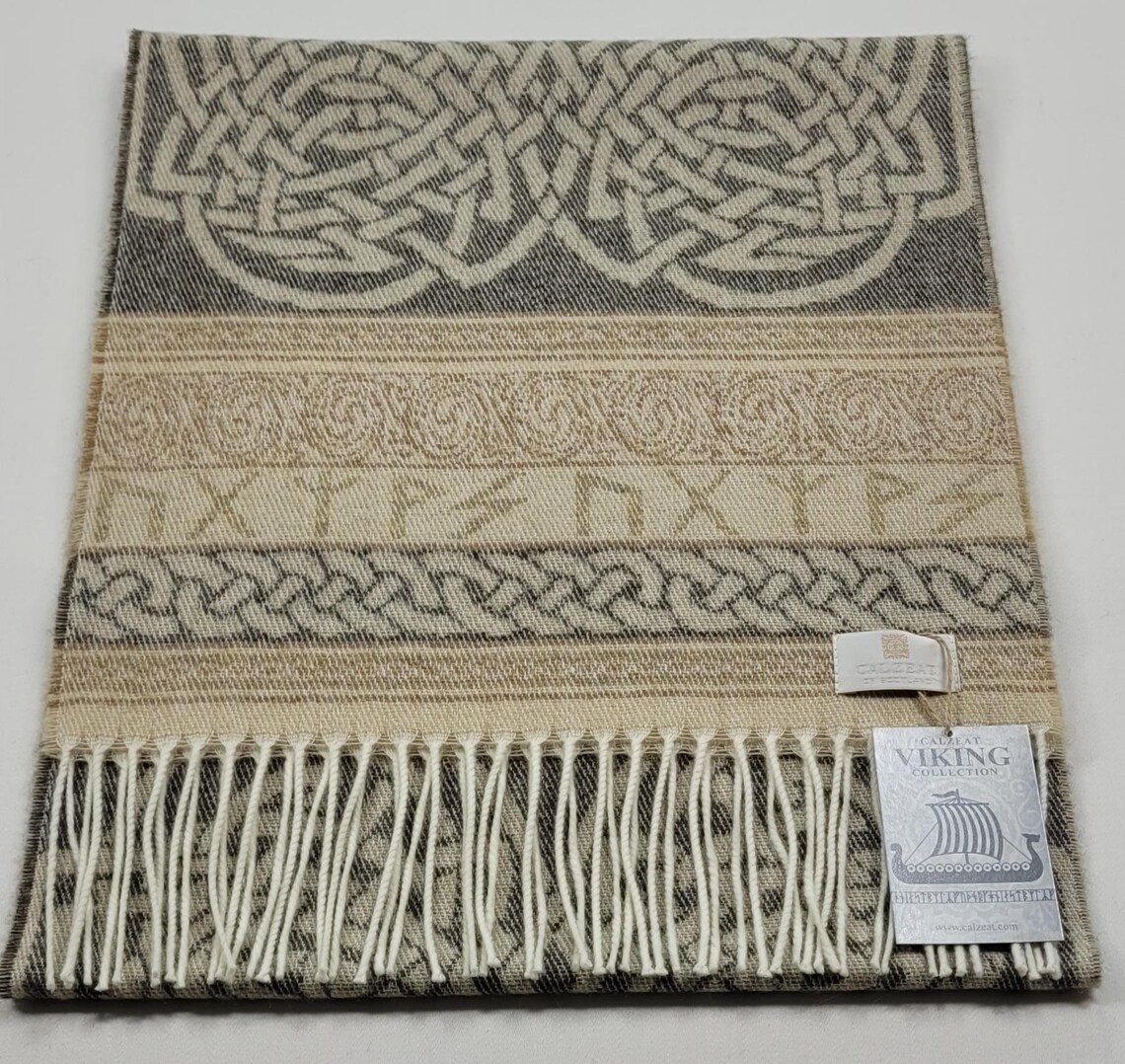 Calzeat Made in Scotland Jacquard Woven Viking Runic Natural Scarf - Etsy