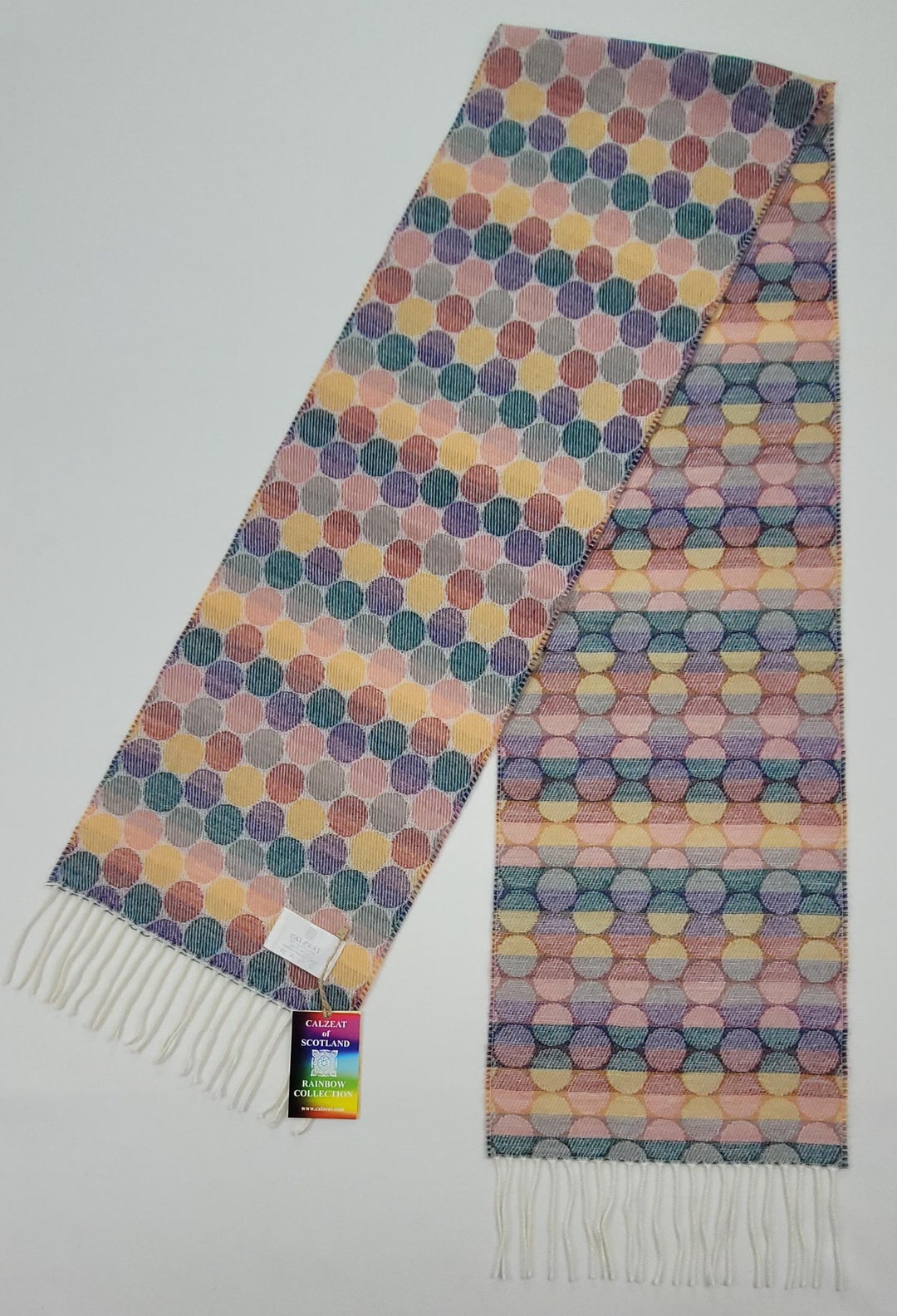 Calzeat Made in Scotland Jacquard Woven Rainbow Large Circles Scarf - Etsy