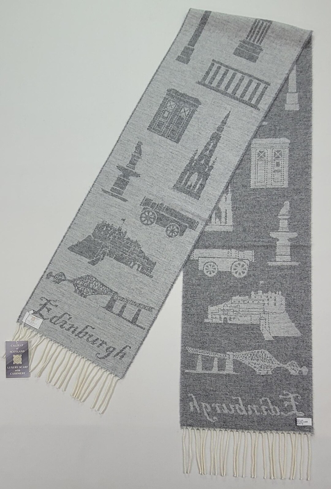 Calzeat Made in Scotland Jacquard Woven Double Grey Edinburgh Scarf - Etsy