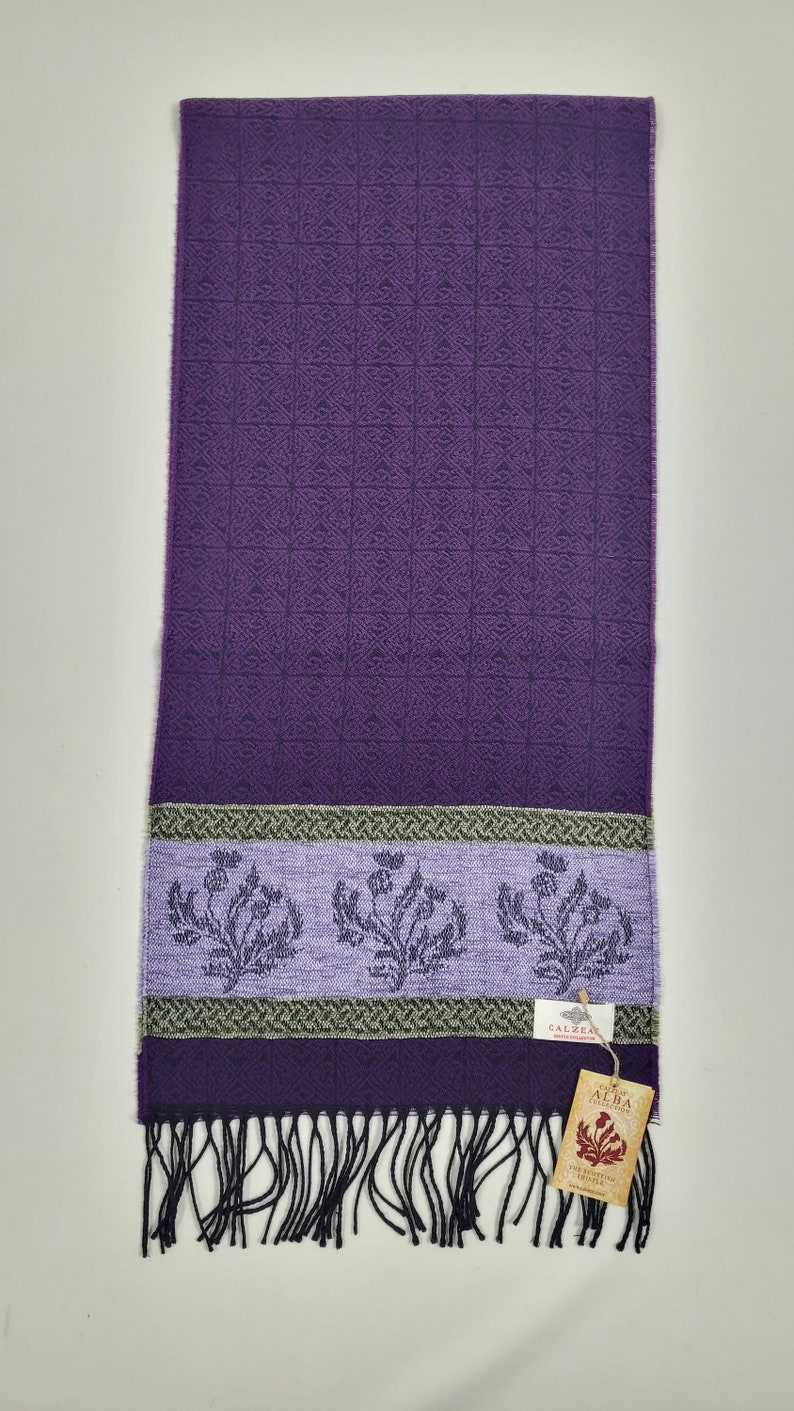 Calzeat Made in Scotland Jacquard Woven Scarf , Table Runner , Purple ...