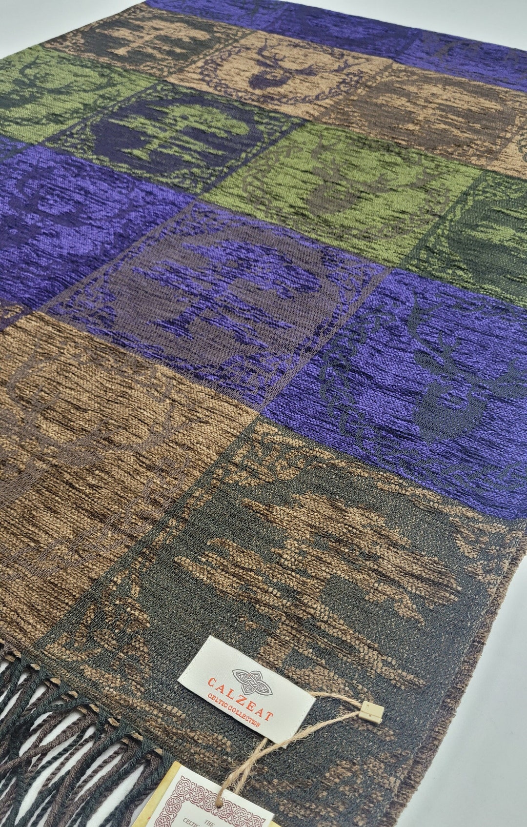 Calzeat Made in Scotland Jacquard Woven Celtic Stag & Pine Caledonia ...