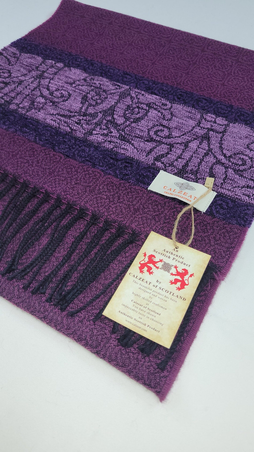 Calzeat Made in Scotland Jacquard Woven Celtic Birds Berry Scarf ...