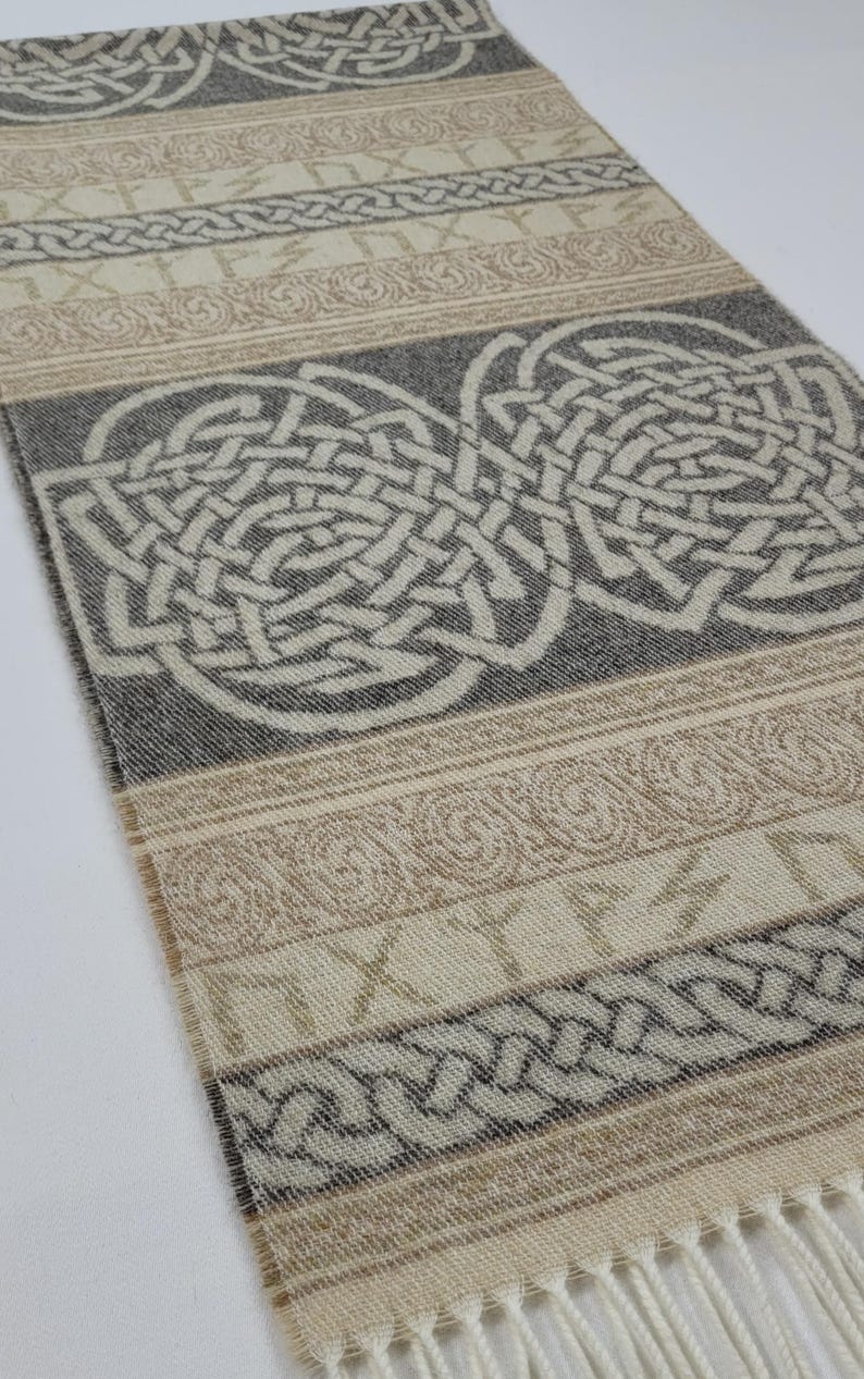 Calzeat Made in Scotland Jacquard Woven Viking Runic Natural Scarf - Etsy