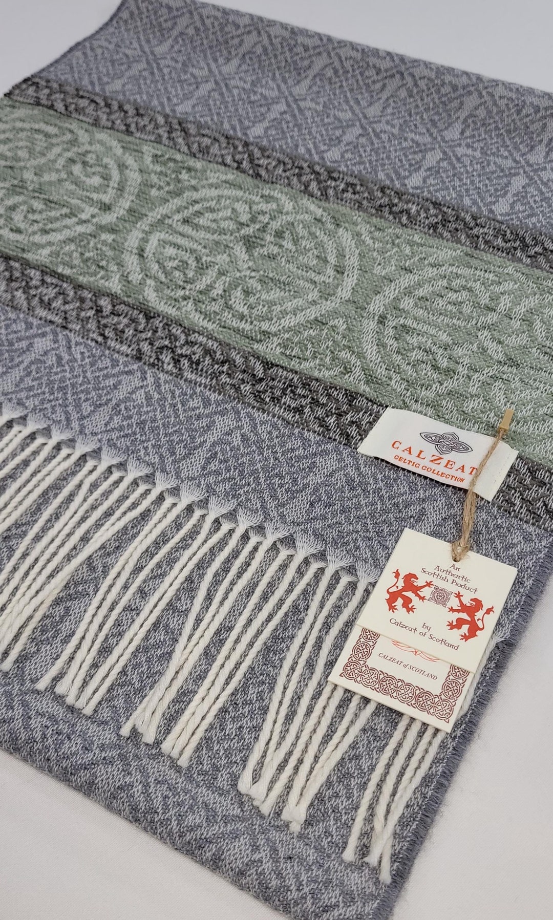 Calzeat Made in Scotland Jacquard Woven Celtic Border Alpine Slate ...