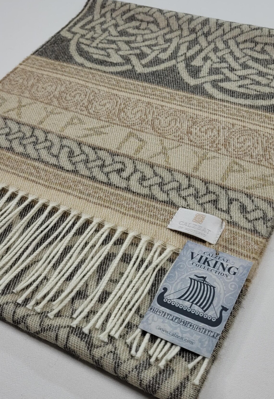Calzeat Made in Scotland Jacquard Woven Viking Runic Natural Scarf - Etsy