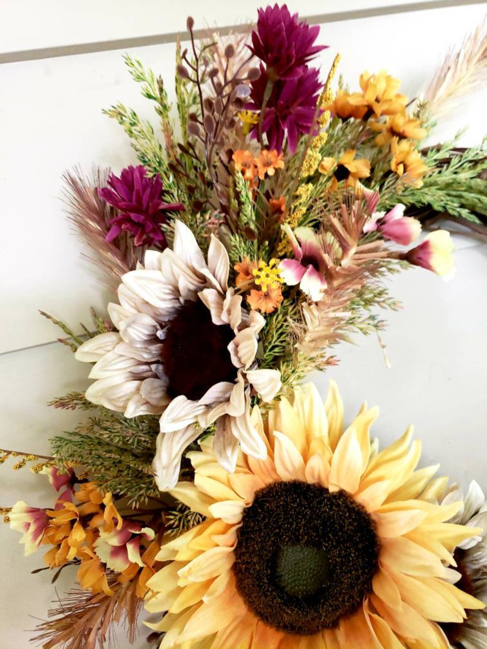 Tan Sunflower Fall Floral Wreath for Front Door, Autumn Floral Door ...