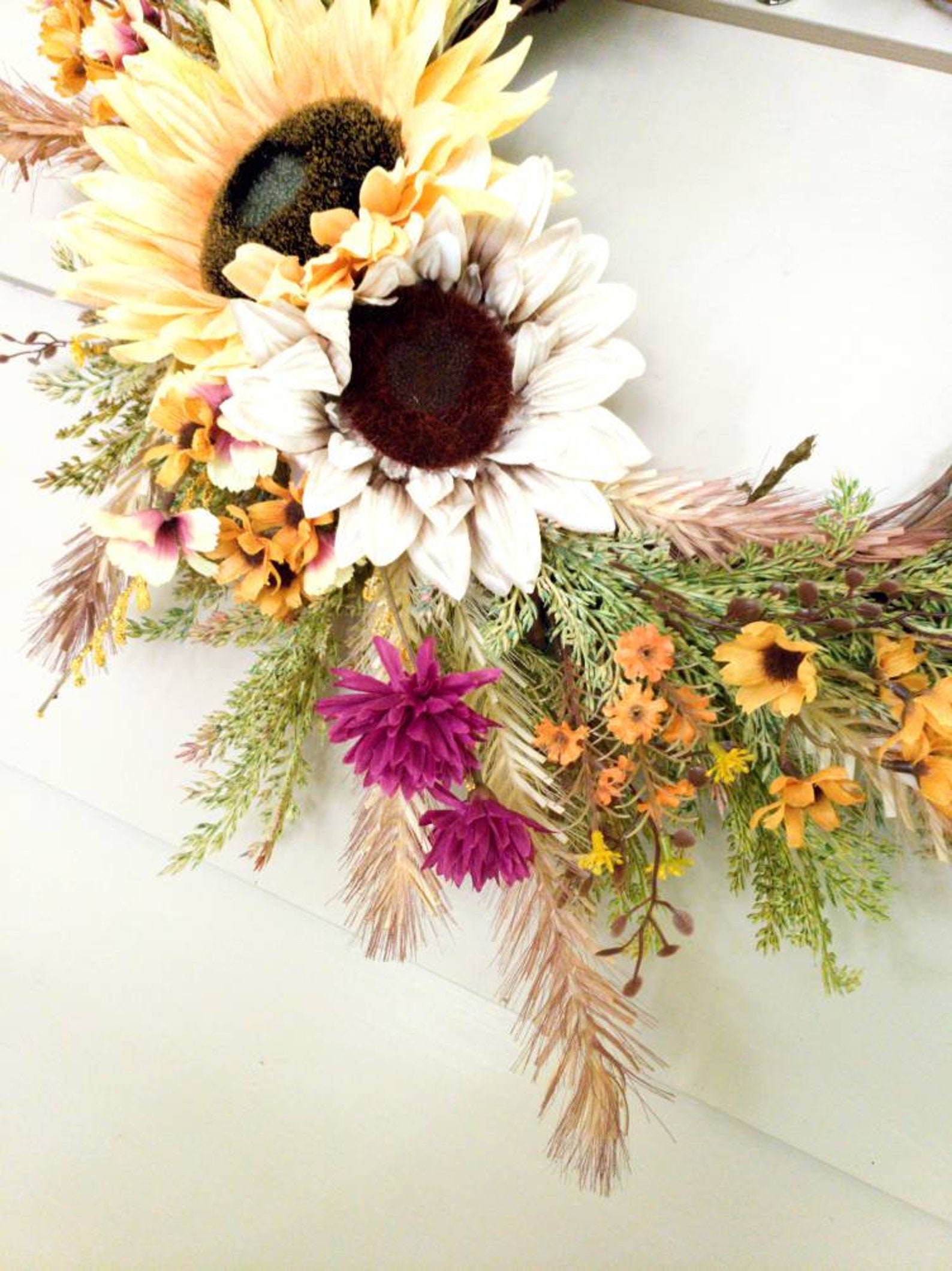 Tan Sunflower Fall Floral Wreath for Front Door, Autumn Floral Door ...