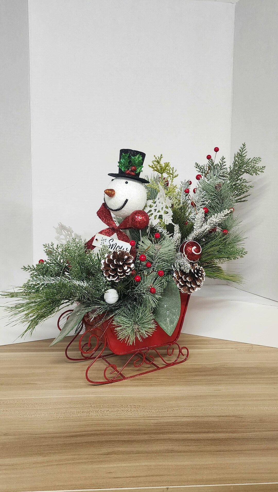 Snowman Sleigh Ride, Snowman Christmas Arrangement, Little Red Sleigh ...