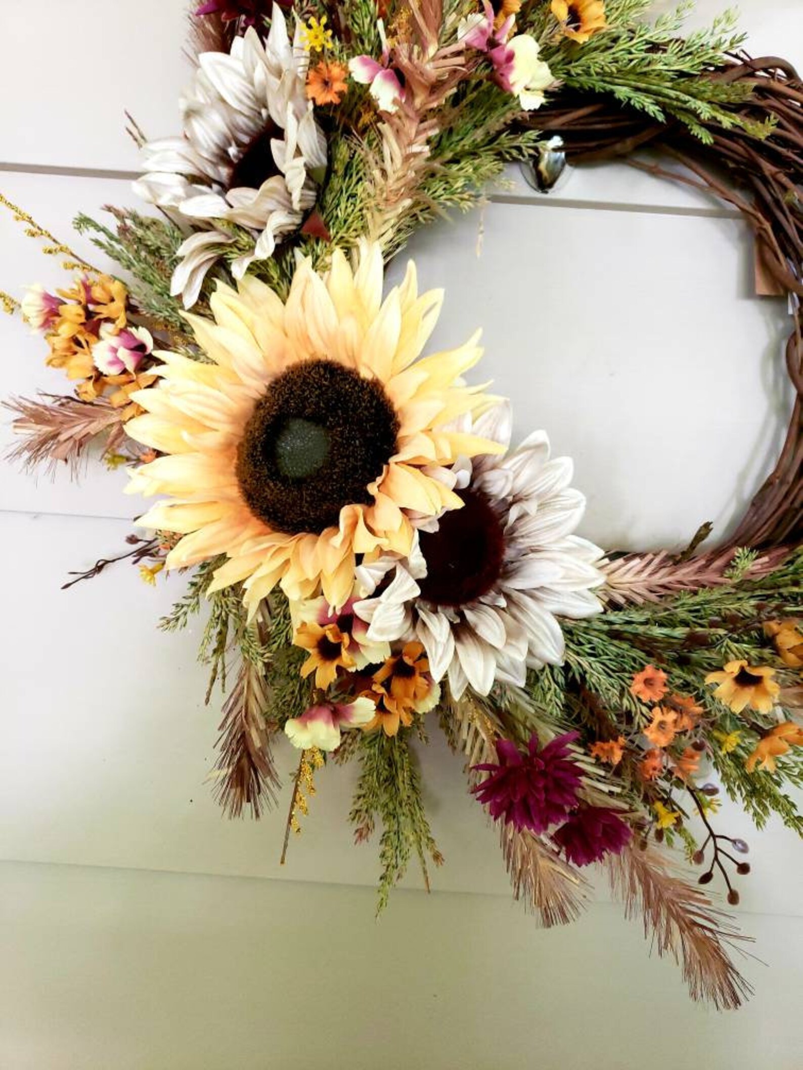 Tan Sunflower Fall Floral Wreath for Front Door, Autumn Floral Door ...