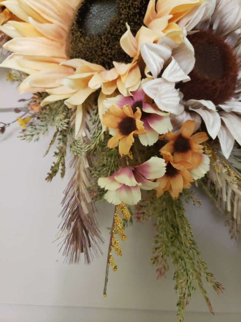 Tan Sunflower Fall Floral Wreath for Front Door, Autumn Floral Door ...