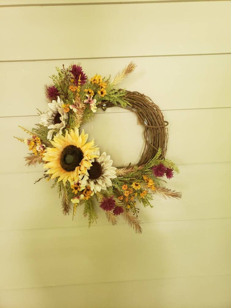 Tan Sunflower Fall Floral Wreath for Front Door, Autumn Floral Door ...