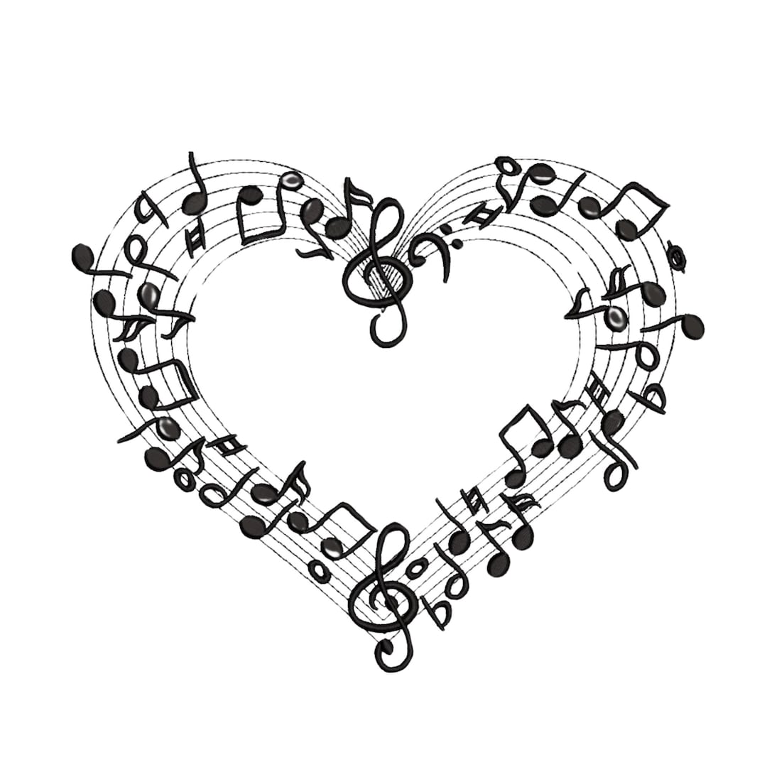 Heart Shaped Musical Notes Embroidery Design. Music Love, Music Lover ...